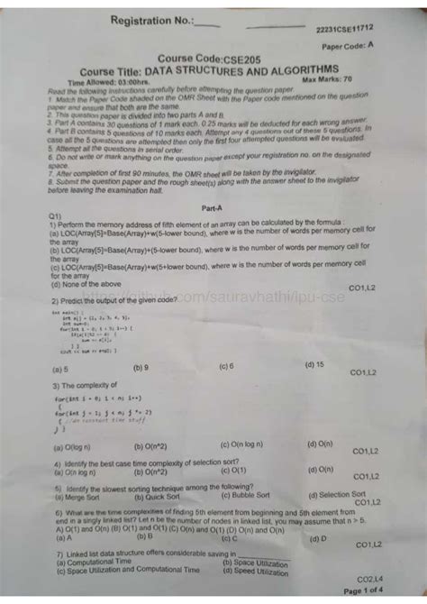 cse205 end term question paper time allowed 03 00hrs road the foowing iatuctions carstuly