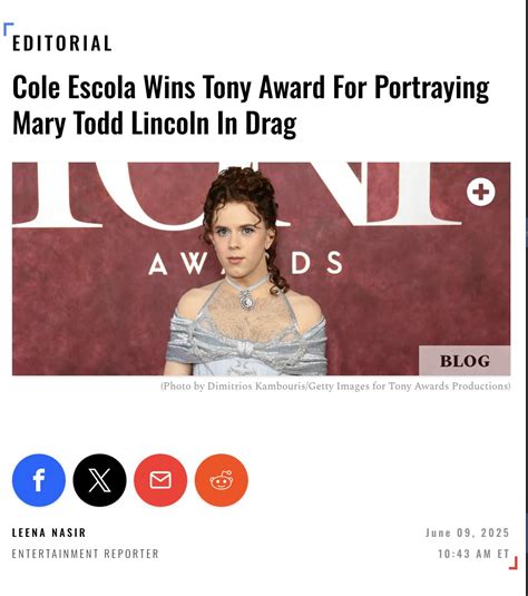 Cole Escola Wins Best Actor Tony Award At 2025 Ceremony Wearing Womens Dress First Non Binary