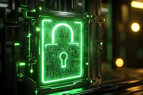 Futuristic Padlock Symbol On A Green Digital Network Background Highlighting Cybersecurity And