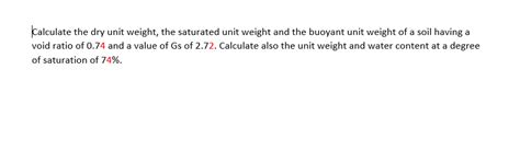 Solved Calculate The Dry Unit Weight The Saturated Unit Chegg Com