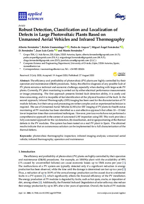 Pdf Robust Detection Classification And Localization Of Defects In Large Photovoltaic Plants
