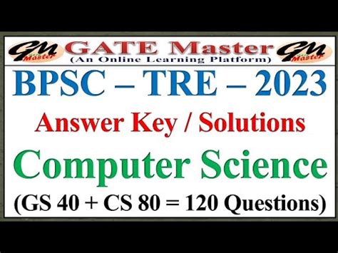BPSC TRE 26 2023 Computer Science Answer Key Solution By GATE Master Exam Date 26th August