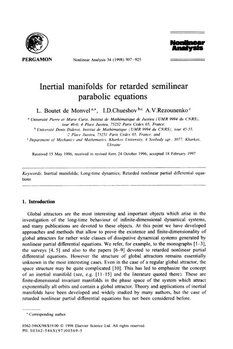 Pdf Inertial Manifolds For Retarded Semilinear Parabolic Equations