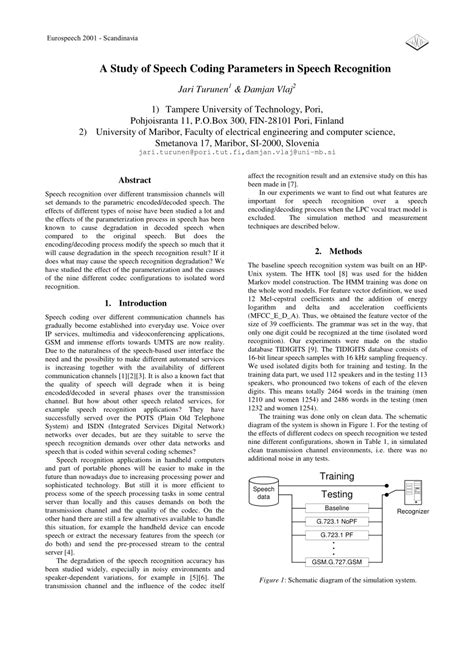 Pdf A Study Of Speech Coding Parameters In Speech Recognition