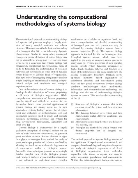 Pdf Understanding The Computational Methodologies Of Systems Biology
