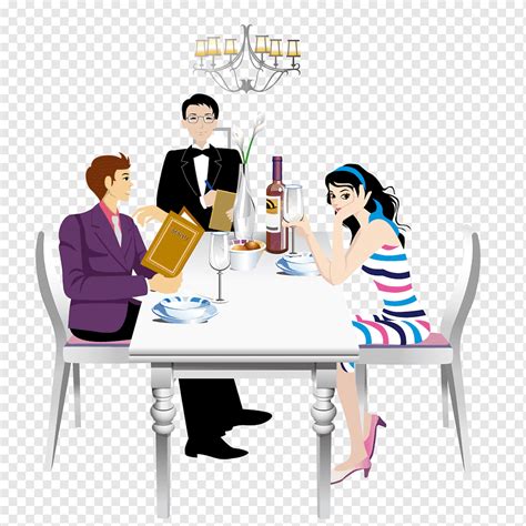 Woman In White And Blue Striped Dress Illustration Restaurant Fast
