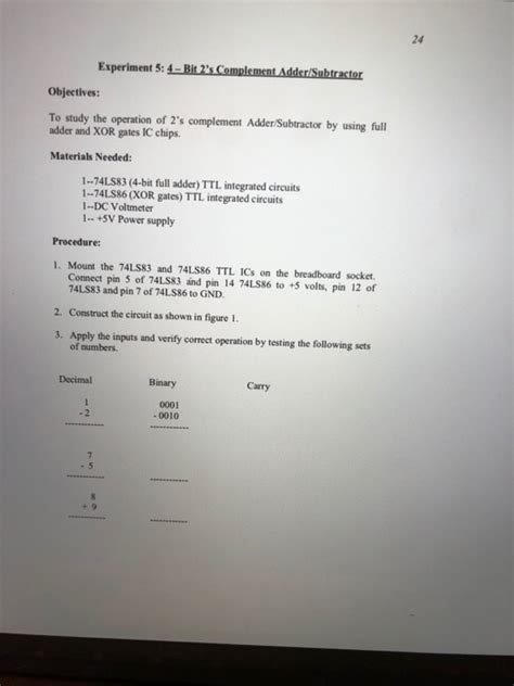 Solved Experiment Bit S Complement Adder Subtractor Chegg