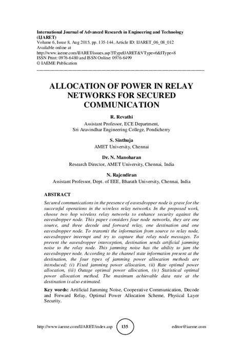Pdf Allocation Of Power In Relay Networks For Secured Communication