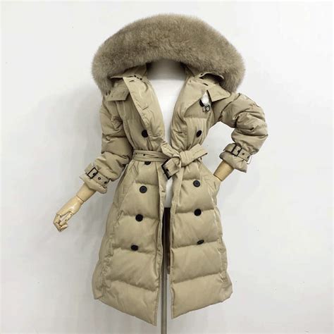 오리털 폭스퍼 벨트 더블버튼 트렌치 롱패딩 에이블리