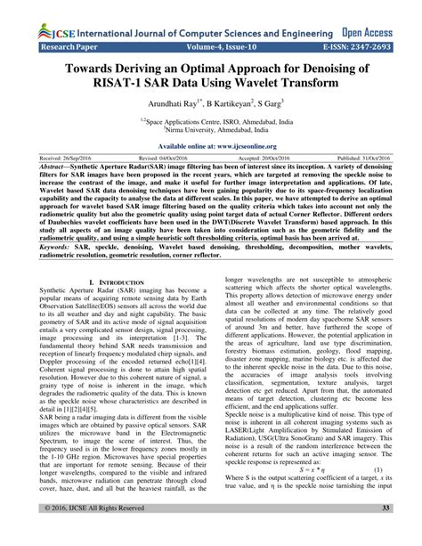 PDF Towards Deriving An Optimal Approach For Denoising Of RISAT 1 SAR