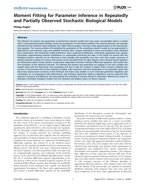 Pdf Moment Fitting For Parameter Inference In Repeatedly And Partially Observed Stochastic