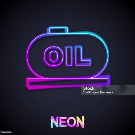 검은 색 배경에 고립 된 빛나는 네온 라인 오일 탱크 저장 아이콘 석유 및 가스 산업용 선박 탱크 오일 탱크 기술 스테이션 벡터