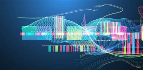Abstract Data Waveform Background With Dynamic Lines Grids And Color Bars Vector Illustration