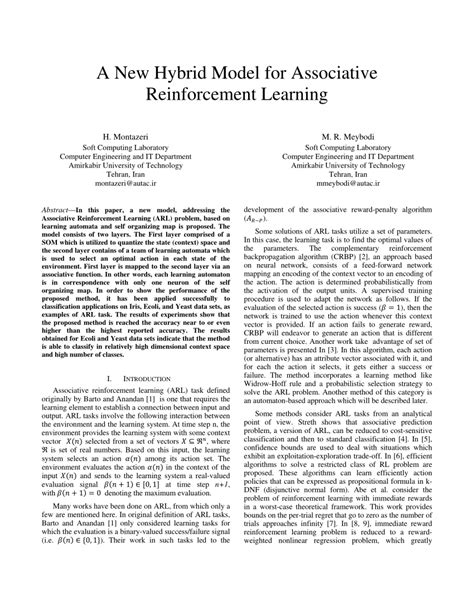 Pdf A New Hybrid Model For Associative Reinforcement Learning