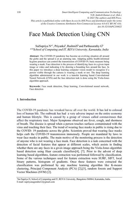 PDF Face Mask Detection Using CNN