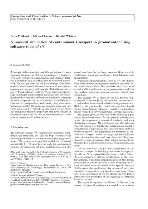 Pdf Numerical Simulation Of Contaminant Transport In Groundwater