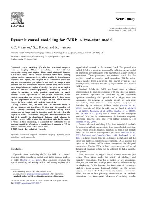 pdf dynamic causal modelling for fmri a two state model