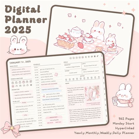 2025 Cute Hyperlinked Digital Notebook Cute 2025 Digital Planner Journal Digital Planner 2025