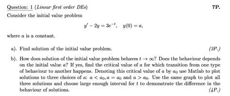 Solved 7p Question 1 Linear First Order Des Consider The