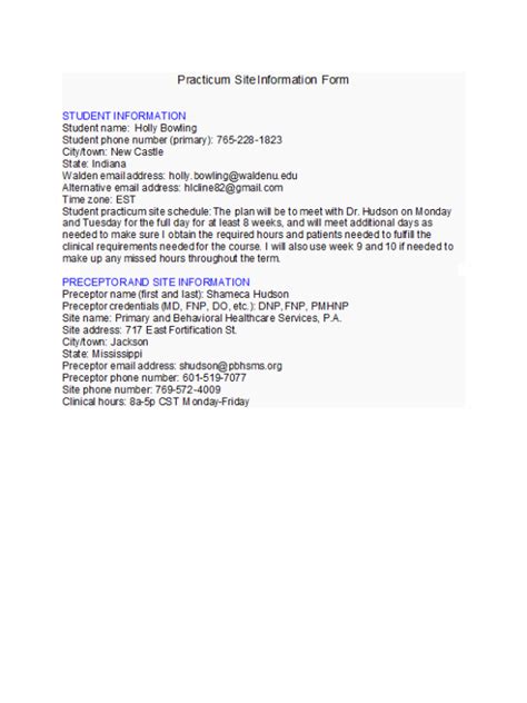 Prac 6665 Week 1 Assignment 1 Practicum Site Information Form Course Resources