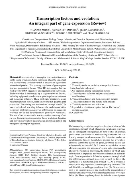 PDF Transcription Factors And Evolution An Integral Part Of Gene Expression Review