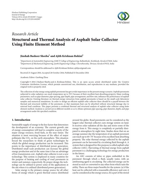 Pdf Structural And Thermal Analysis Of Asphalt Solar Collector Using