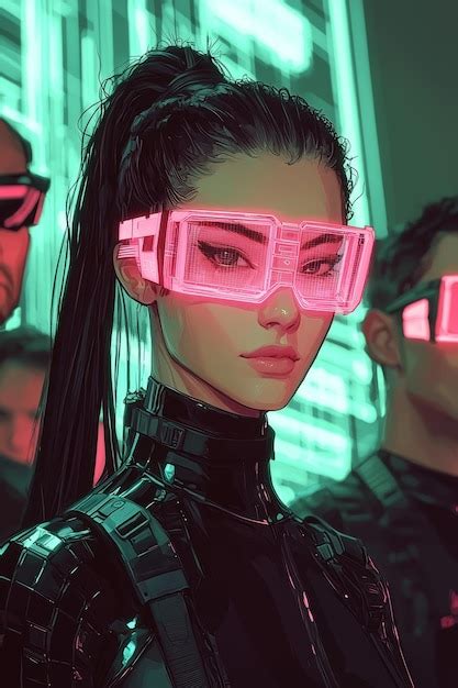 Cyberpunk Woman With Neon Goggles Premium Ai Generated Image