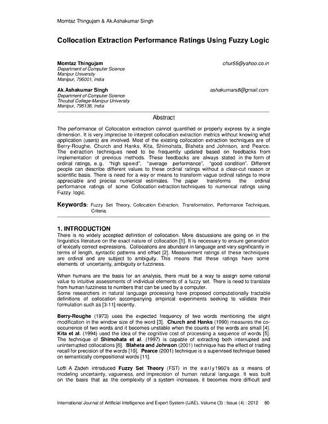 Collocation Extraction Performance Ratings Using Fuzzy Logic Pdf