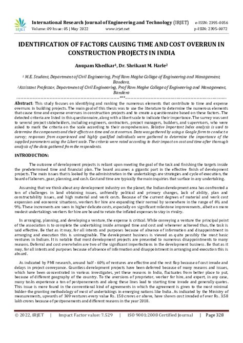 Pdf Identification Of Factors Causing Time And Cost Overrun In Construction Projects In India