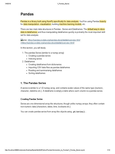 1 Pandas Basics Pdf Array Data Structure Data Type