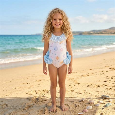 Meia Pata Girls Seashells Barbados Swimsuit Pastel Multi