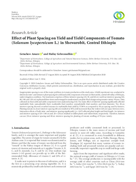 Pdf Effect Of Plant Spacing On Yield And Yield Components Of Tomato Solanum Lycopersicum L