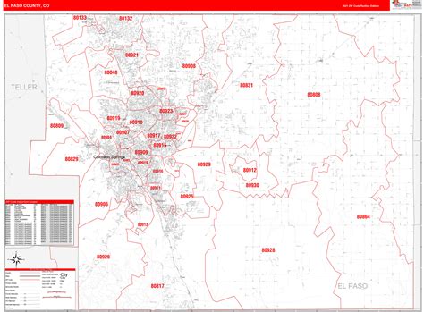 El Paso County Co Zip Code Wall Map Red Line Style By Marketmaps Mapsales