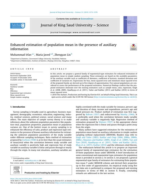 Pdf Estimation Of Population Mean In The Presence Of Auxiliary