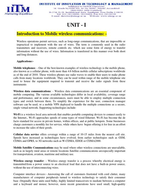 Introduction To Mobile Wireless Communications An Overview Of Fundamental Concepts And