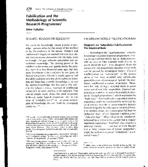 Pdf Falsification And The Methodology Of Scientific Research Programmes Lakatos