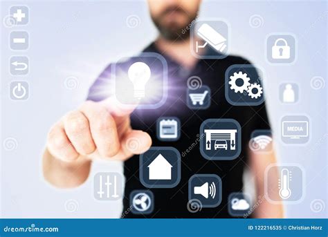 Man Using Translucent Smart Home Automation Interface Stock Image