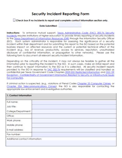 Free 10 Security Incident Report Form Samples [ Church Data Hospital ]