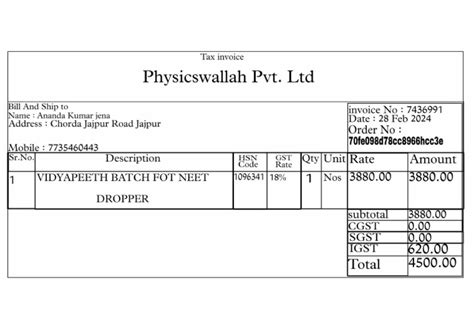 Pw Admission Receipt Neet2024 Pdf