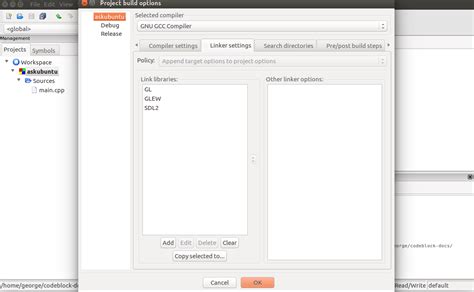 Opengl How To Setup Codeblocks For Glfw Development Ask Ubuntu