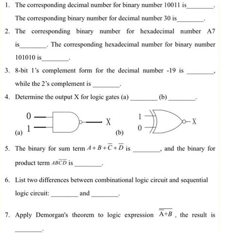Solved 1 The Corresponding Decimal Number For Binary Number