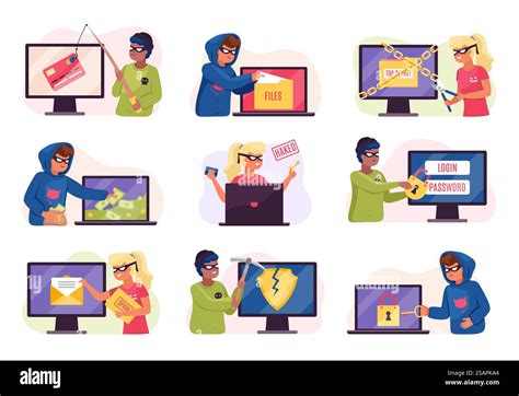 Cyber Hackers Digital Information Thieves Password Cracker Characters