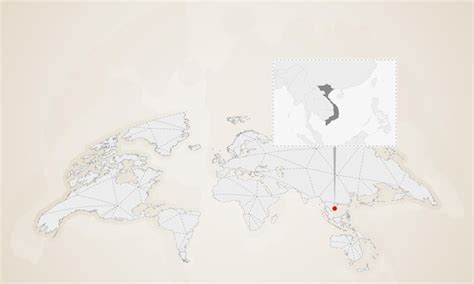 세계 지도에 고정된 이웃 국가와 베트남의 지도 프리미엄 벡터