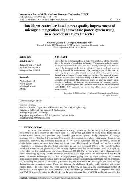 Pdf Intelligent Controller Based Power Quality Improvement Of Microgrid Integration Of
