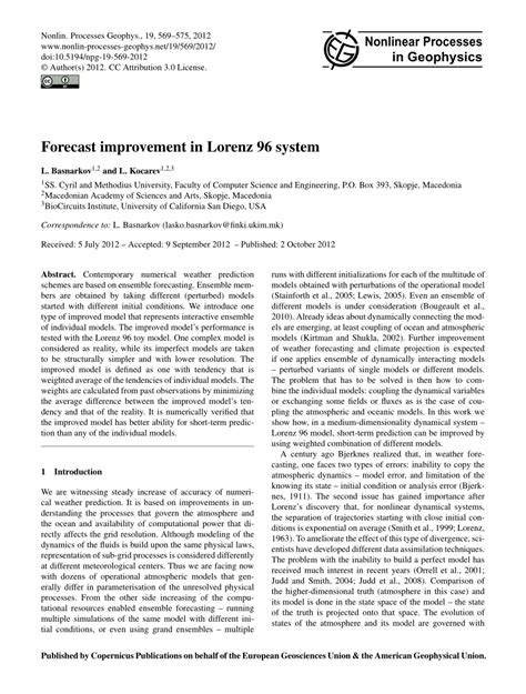 Pdf Forecast Improvement In Lorenz 96 System
