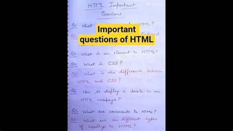 Important Questions Of Html Html Html5 Bca Btechcomputer Cbse Mca Important Youtube
