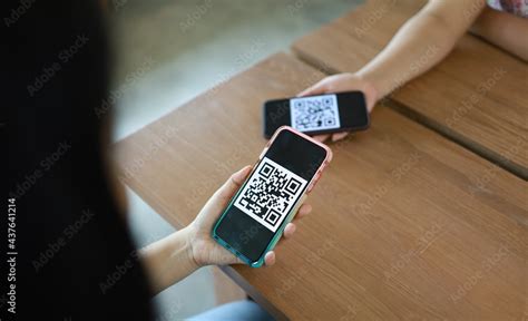 Qr Code Payment Woman Scanning QR Code Online Shopping Cashless Technology Concept Stock Photo