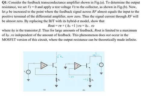 Solved Q1 Consider The Feedback Transconductance Amplifier