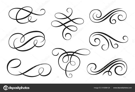 Calligraphic Swirl Ornament Live Line Flourish Set Filigree Ornamental Curls Stock Vector By