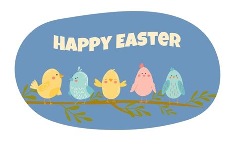 Premium Vector Happy Easter Cute Birds On Branch